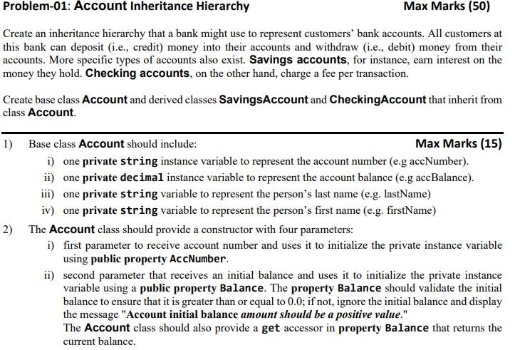 Solved Problem-01: Account Inheritance Hierarchy Max Marks | Chegg.com