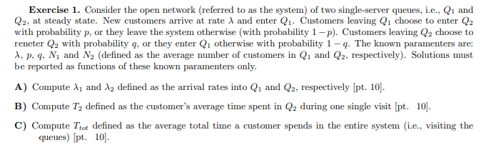 Solved Exercise 1. Consider the open network (referred to as | Chegg.com