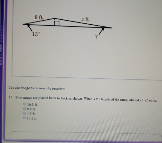 Solved 9 ft. mo 13° Use the image to answer the question. | Chegg.com