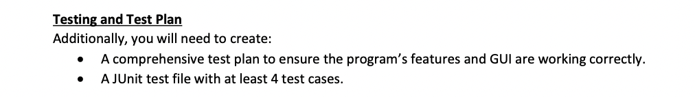 Solved Testing and Test Plan Additionally, you will need to | Chegg.com