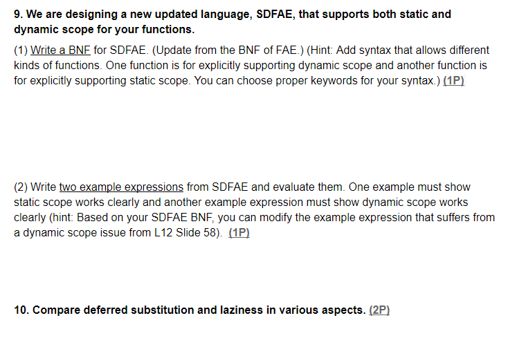 9. We are designing a new updated language, SDFAE, | Chegg.com