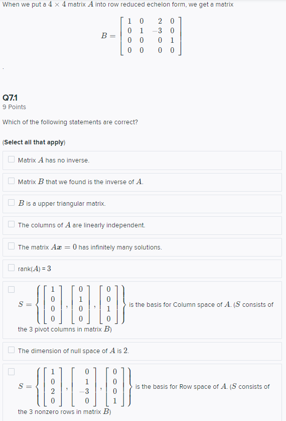 Solved When we put a 4 x 4 matrix A into row reduced echelon | Chegg.com