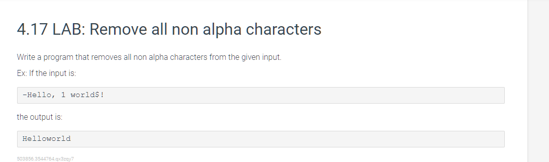 Solved 4.17 LAB: Remove all non alpha characters Write a | Chegg.com