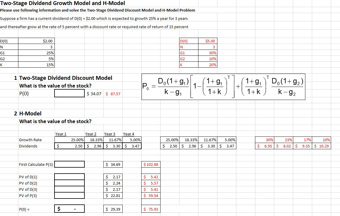 Solved Two-Stage Dividend Growth Model and H-Model Please | Chegg.com