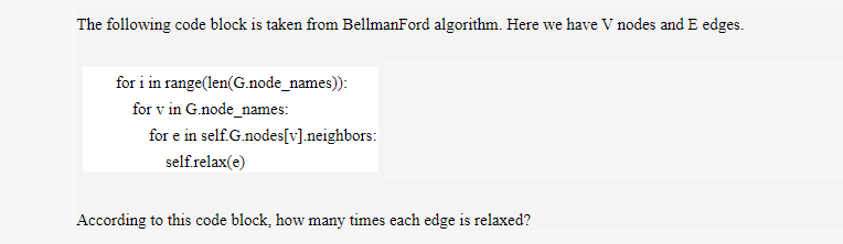 Solved The following code block is taken from BellmanFord | Chegg.com