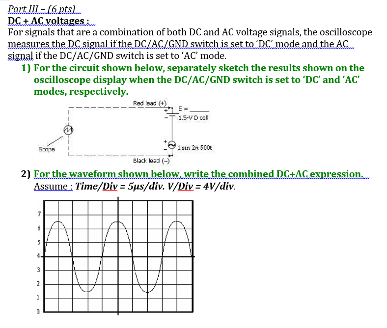 Solved Part Lll− 6pts Dc Ac Voltages For Signals That