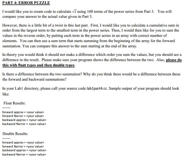 Solved PART 4: ERROR PUZZLE I would like you to create code | Chegg.com