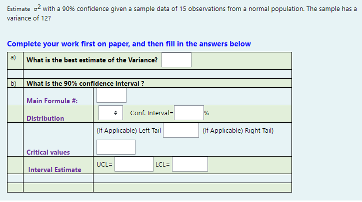 Solved Estimate o2 with a 90% confidence given a sample data | Chegg.com