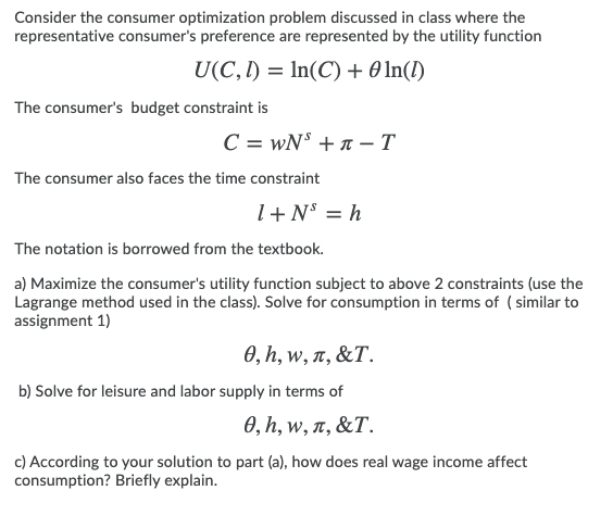 Solved Consider the consumer optimization problem discussed | Chegg.com