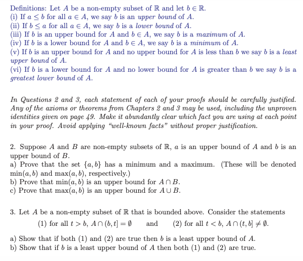 Solved Definitions: Let A be a non-empty subset of R and let | Chegg.com
