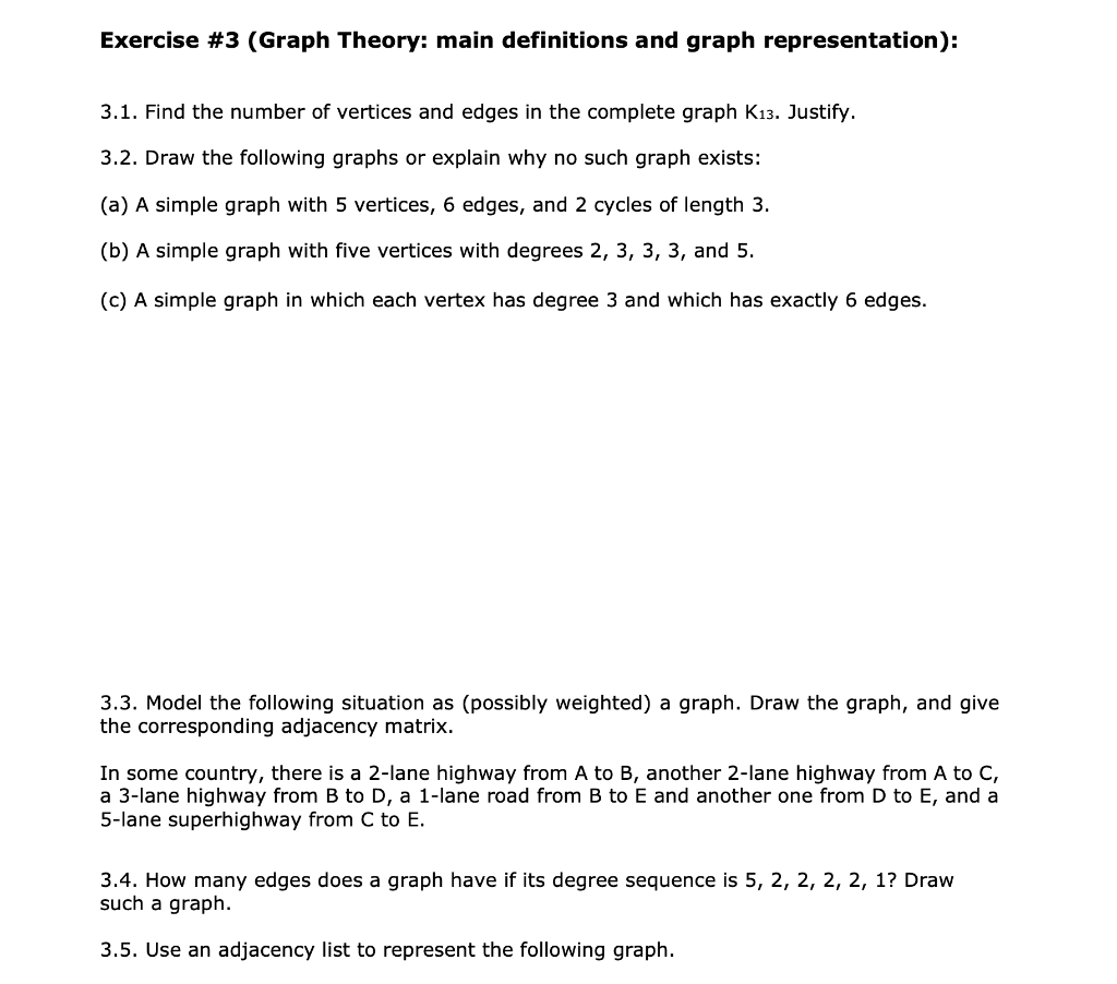 Solved Exercise #3 (Graph Theory: main definitions and graph | Chegg.com