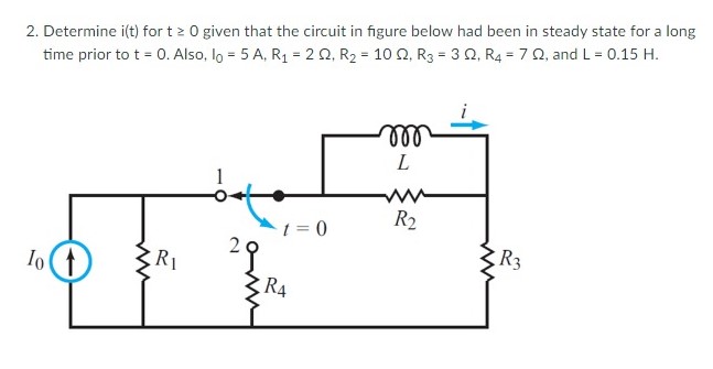 Solved 2. Determine i(t) for t≥0 given that the circuit in | Chegg.com