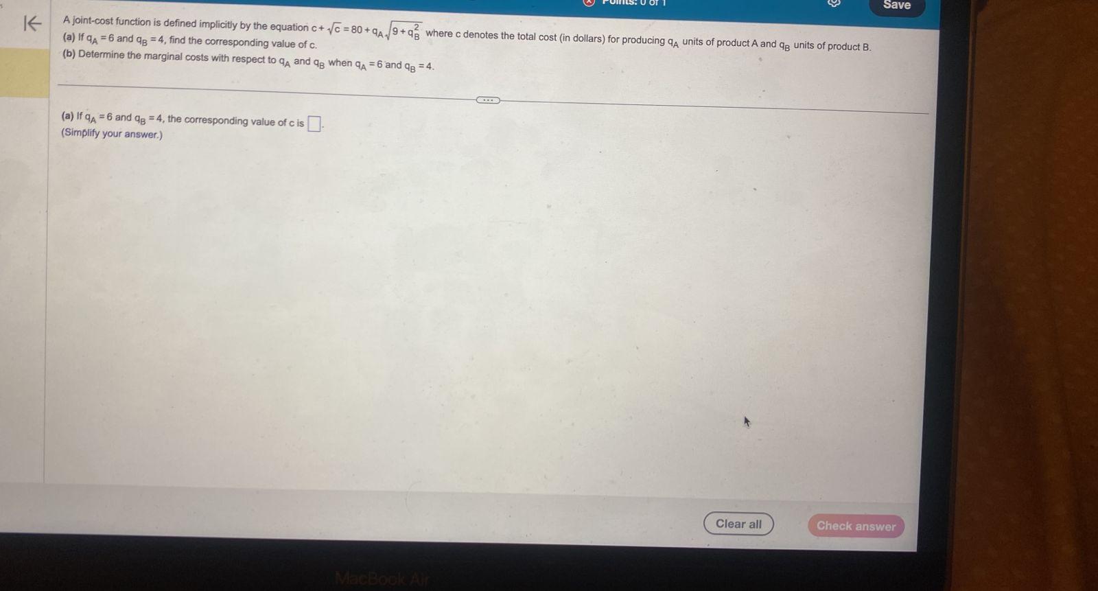 Solved A joint-cost function is defined implicitly by the | Chegg.com