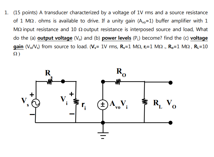 Solved A transducer characterized by a voltage of 1V rms and | Chegg.com