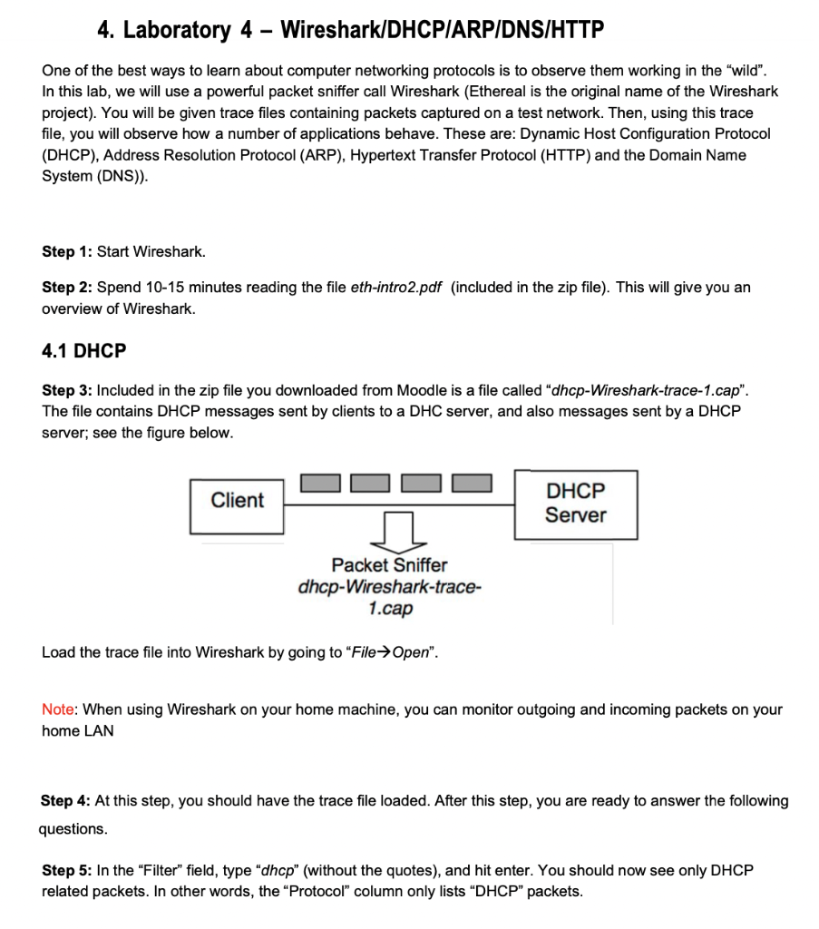 4. Laboratory 4 - Wireshark/DHCP/ARP/DNS/HTTP One of | Chegg.com