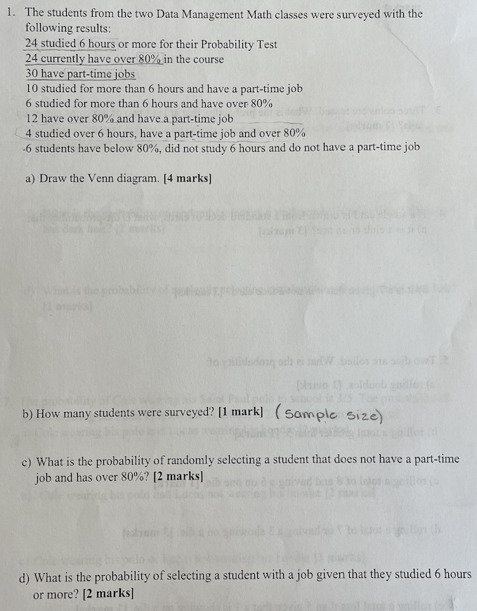 Solved 1. The students from the two Data Management Math | Chegg.com