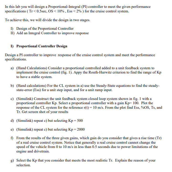 Solved Cruise Control: System Modeling Physical setup | Chegg.com