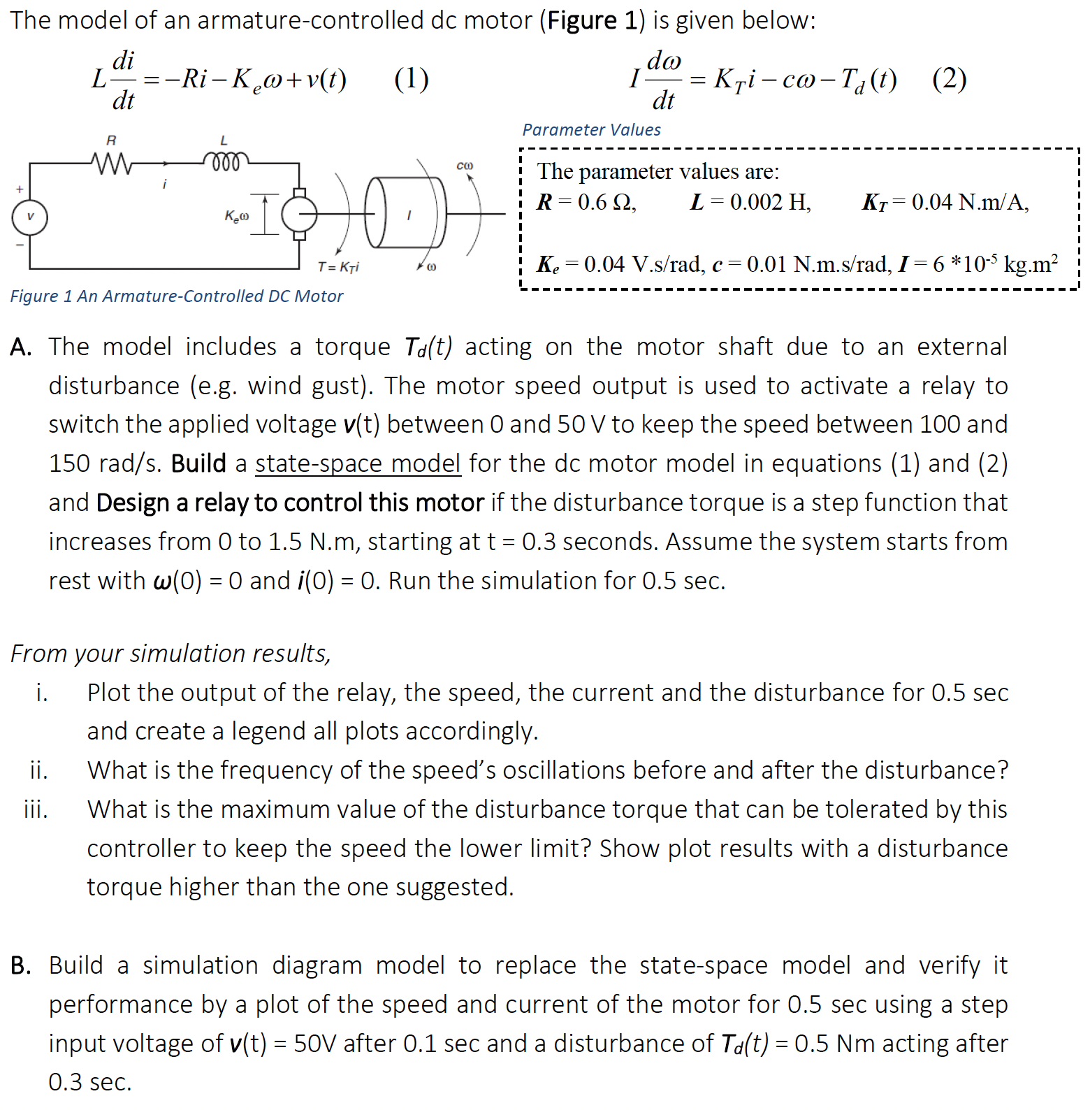 Solved Figure 1 ﻿An Armature-Controlled DC MotorA. ﻿The | Chegg.com