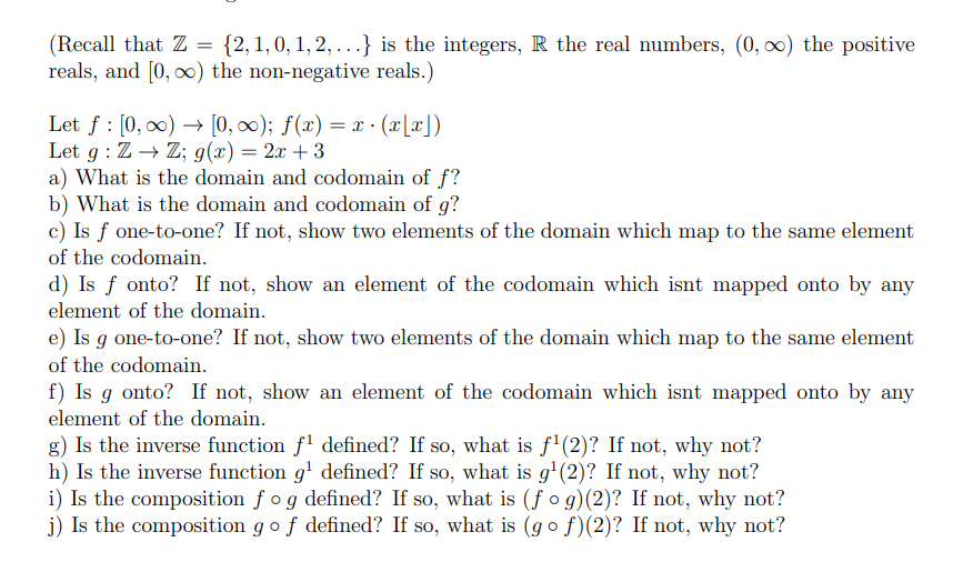 Solved (Recall that Z={2,1,0,1,2,…} is the integers, R the | Chegg.com