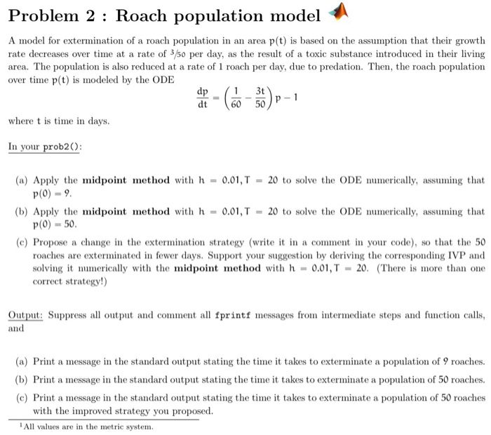 Solved Problem 2 Roach Population Model A Model For