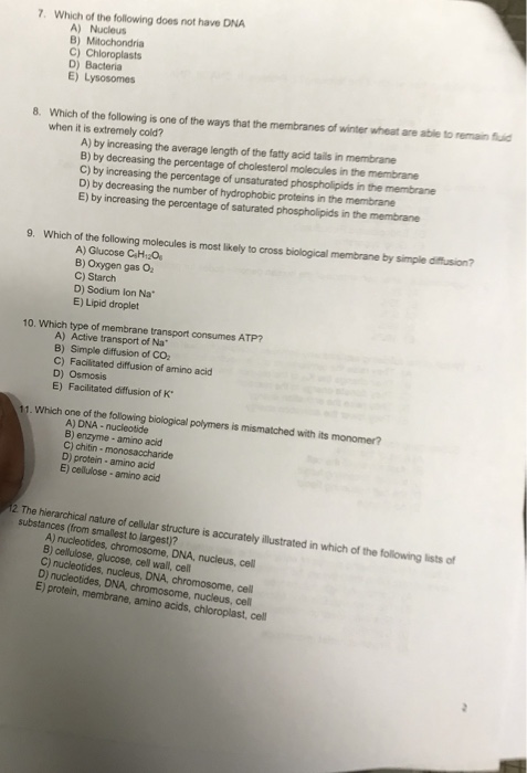 Solved 7. Which of the following does not have DNA A) | Chegg.com