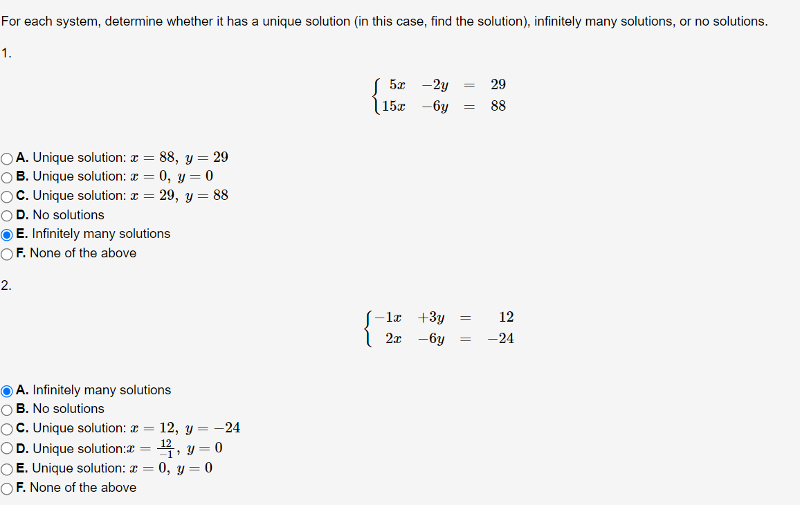 Solved Eor each system, determine whether it has a unique | Chegg.com