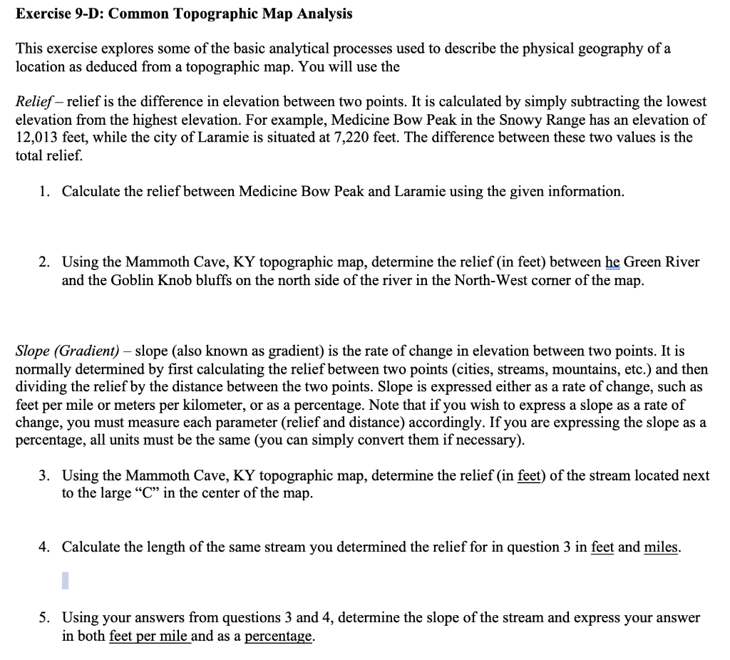 Exercise 9-D: Common Topographic Map Analysis This | Chegg.com
