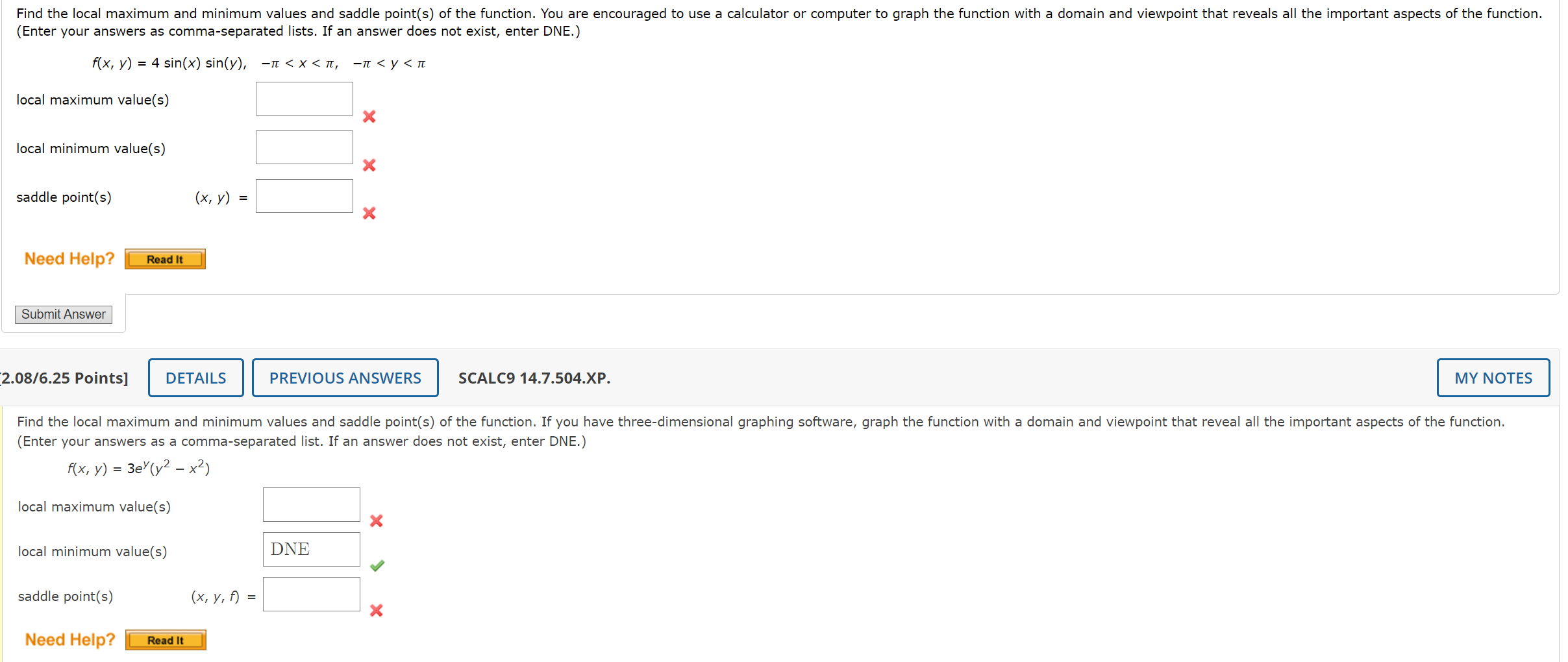 Solved (Enter your answers as comma-separated lists. If an | Chegg.com