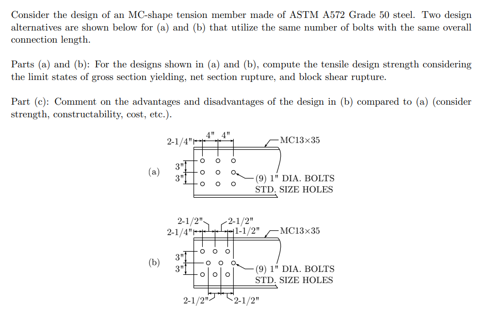 Consider the design of an MC-shape tension member | Chegg.com