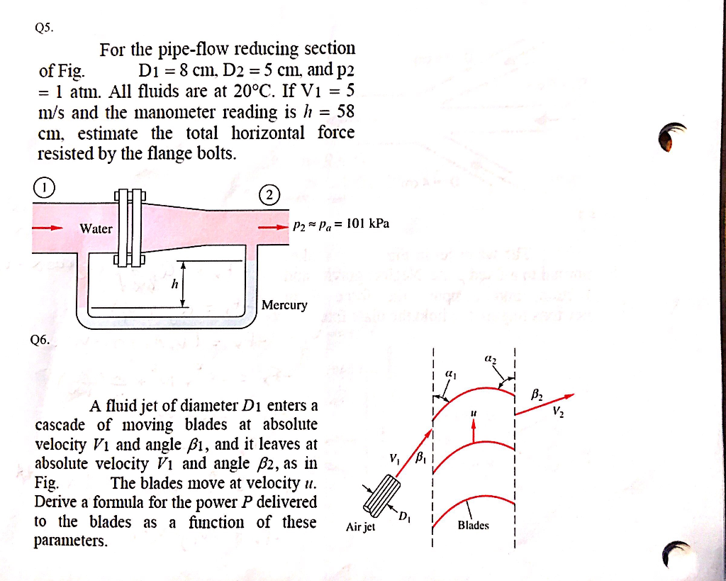 Solved For the pipe-flow reducing sectionn Di-8cm. D2 = 5 | Chegg.com