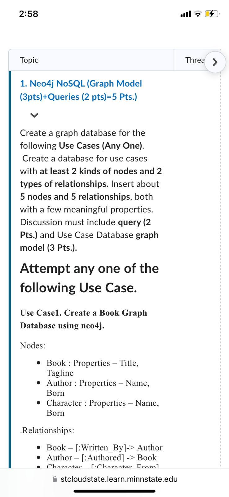 Solved 1. Neo4j NoSQL (Graph Model (3pts)+Queries ( 2 pts) | Chegg.com
