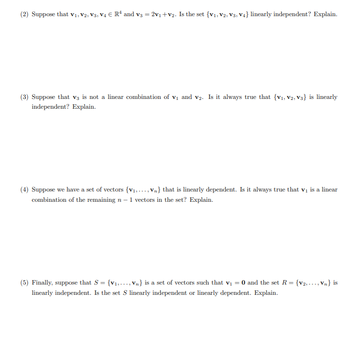 Solved (2) Suppose that V1, V2, V3, V4 € R4 and V3 = 2v1 | Chegg.com