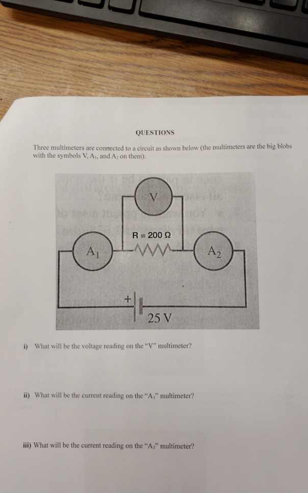 Solved QUESTIONS Three multimeters are connected to a | Chegg.com