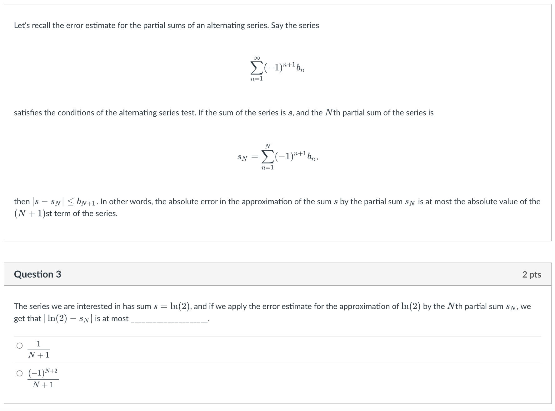 Let's recall the error estimate for the partial sums | Chegg.com