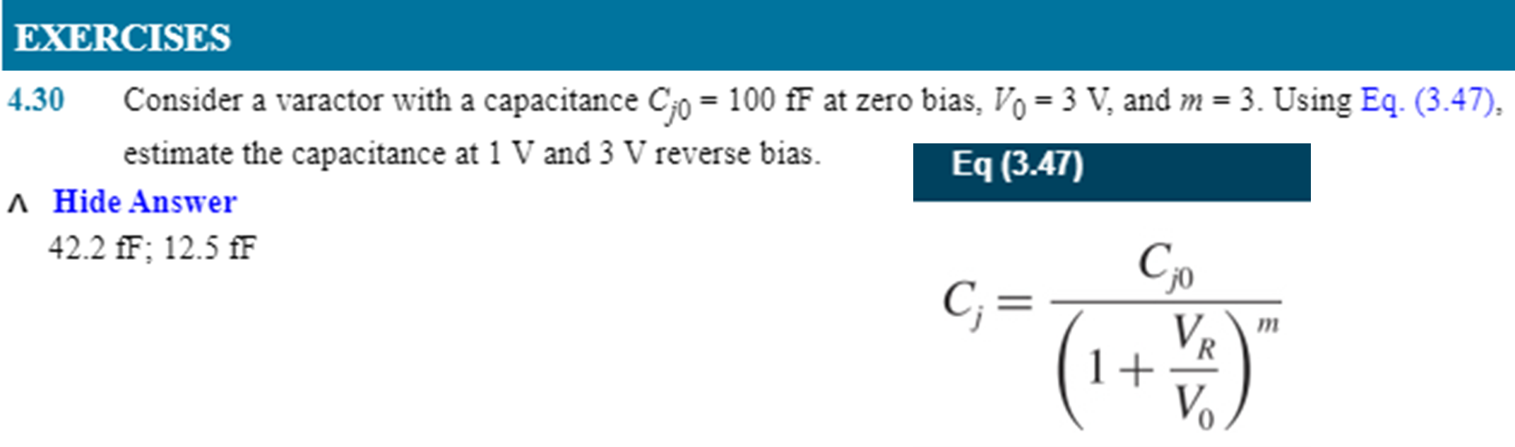 Solved 4.30 EXERCISES Consider a varactor with a capacitance | Chegg.com