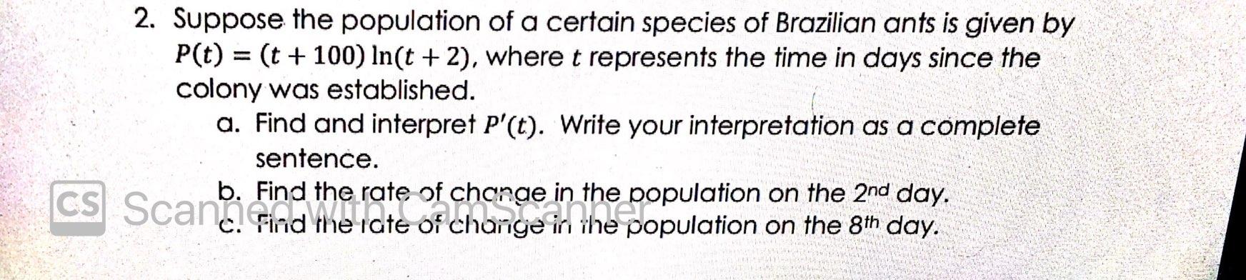 Solved 2. Suppose the population of a certain species of | Chegg.com
