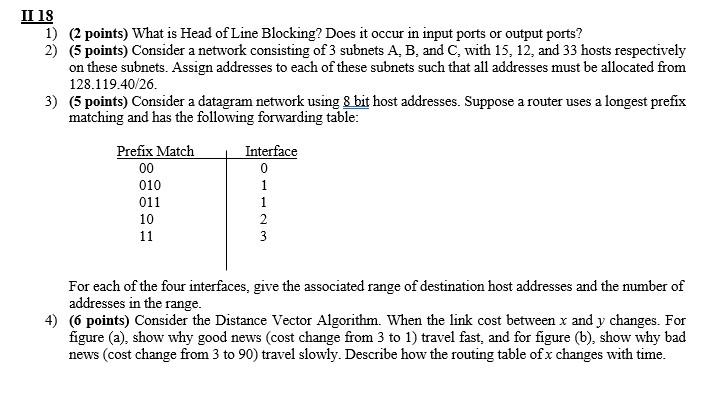 Solved II 18 1) (2 points) What is Head of Line Blocking? | Chegg.com