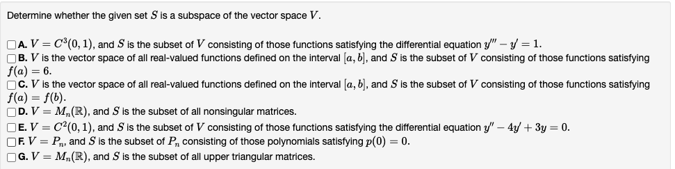Solved Determine whether the given set S is a subspace of | Chegg.com