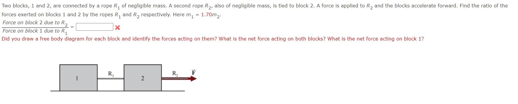Solved Two blocks, 1 and 2, are connected by a rope R1 of | Chegg.com