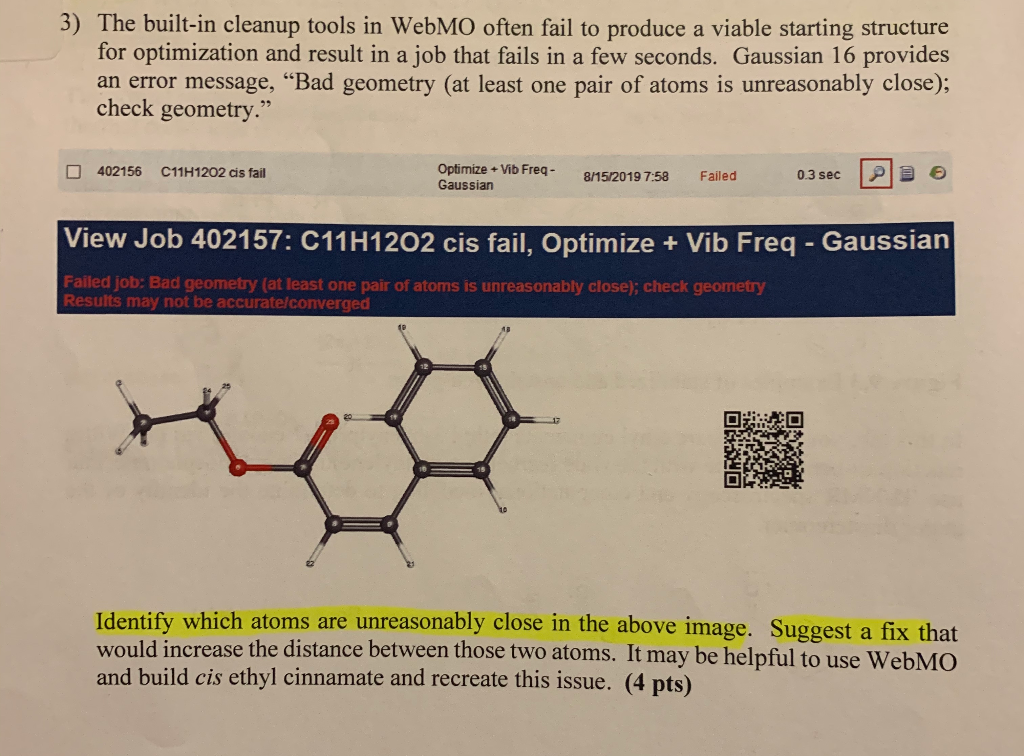 3) The built-in cleanup tools in WebMO often fail to | Chegg.com