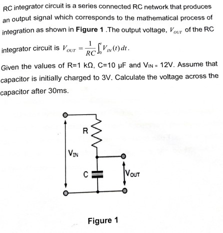 Solved RC integrator circuit is a series connected RC | Chegg.com