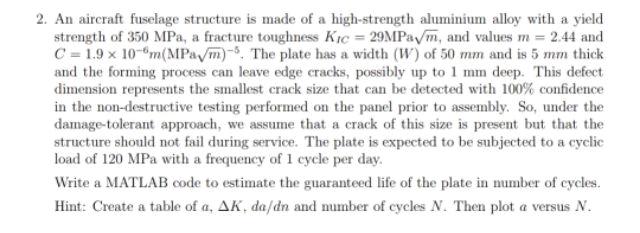Solved 2. An aircraft fuselage structure is made of a | Chegg.com