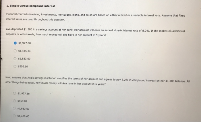 Solved 1. Simple versus compound interest Financial | Chegg.com
