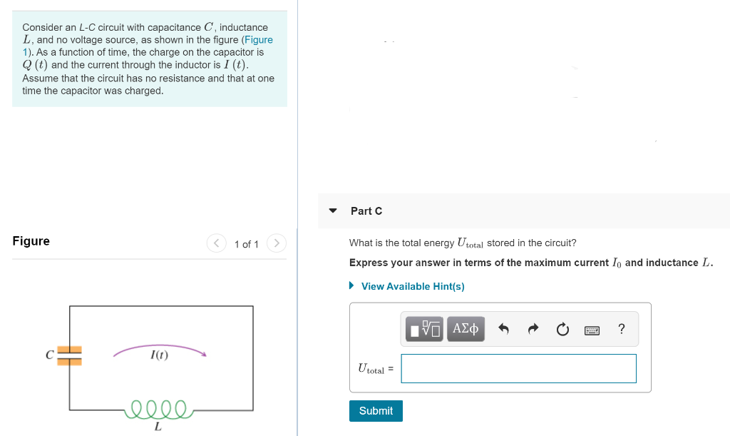 Solved Consider an L-C circuit with capacitance C, | Chegg.com