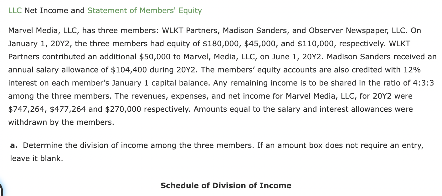 Solved LLC Net Income and Statement of Members' Equity | Chegg.com