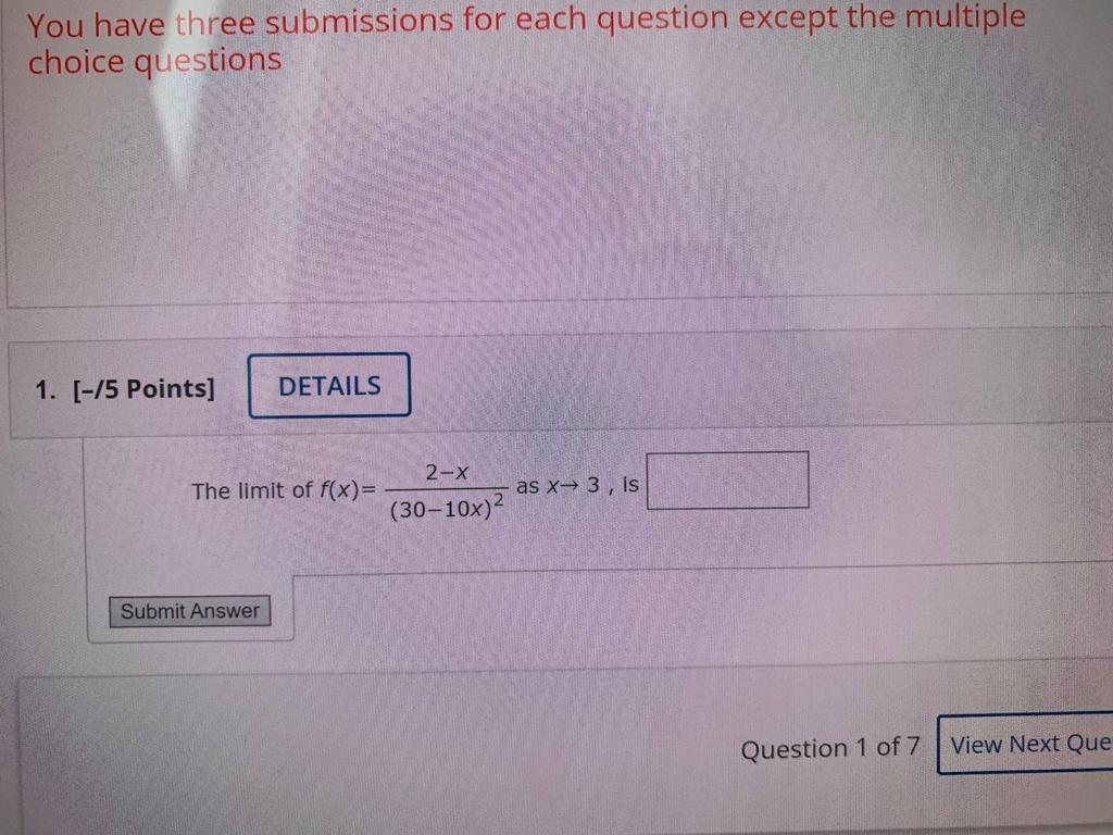 Solved You have three submissions for each question except | Chegg.com