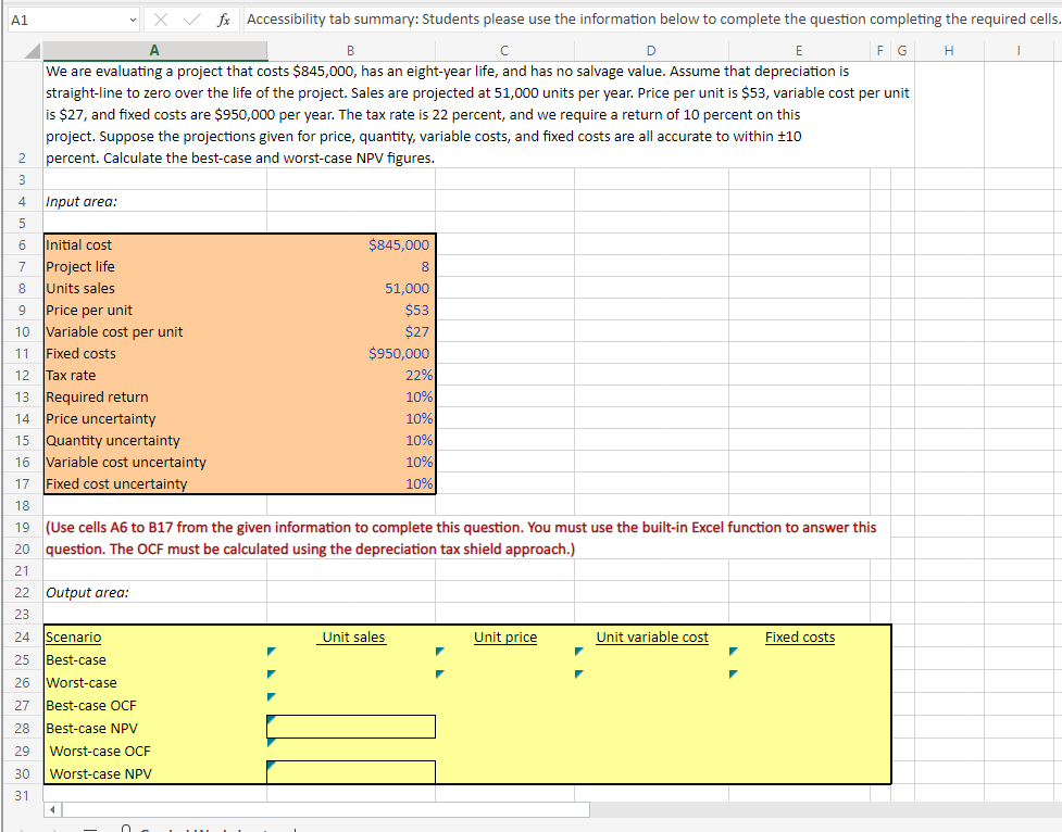 A1 Accessibility tab summary: Students please use | Chegg.com