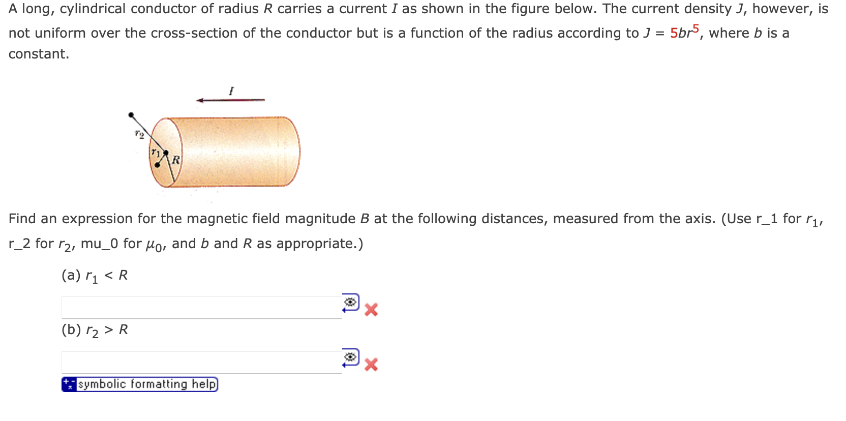 Solved A long, cylindrical conductor of radius R carries a | Chegg.com