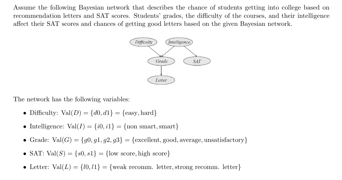 Solved Assume the following Bayesian network that describes | Chegg.com