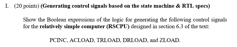 I. (20 points) (Generating control signals based on | Chegg.com